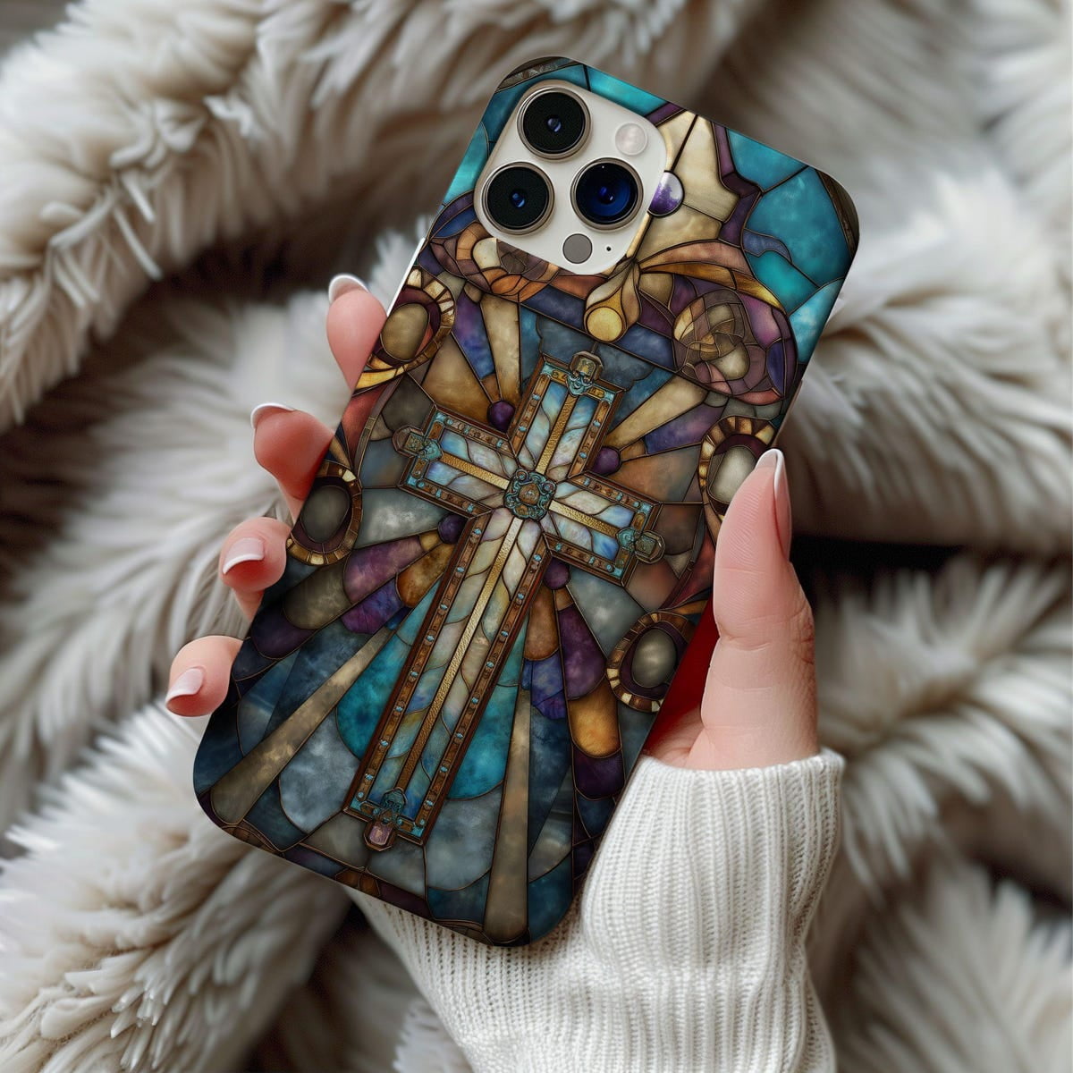 Christian Cross Stained Glass Floral Phone Case 17 16 15 14 13 12 11 ...