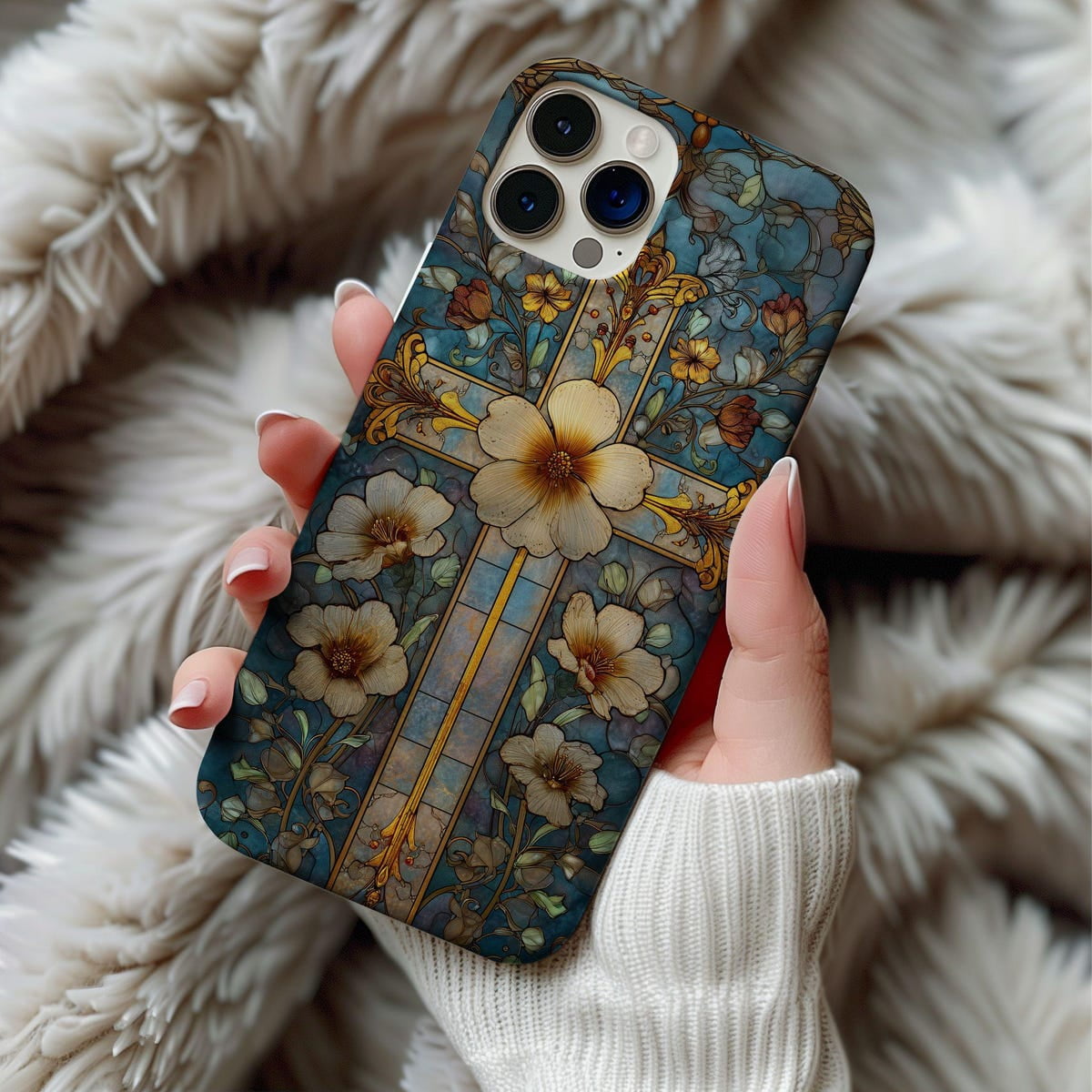 Christian Cross Stained Glass Mosaic Phone Case 17 16 15 14 13 12 11 ...