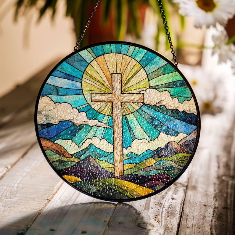 Christian Cross Stained Glass SunCatcher Christian Art Light Catcher ...