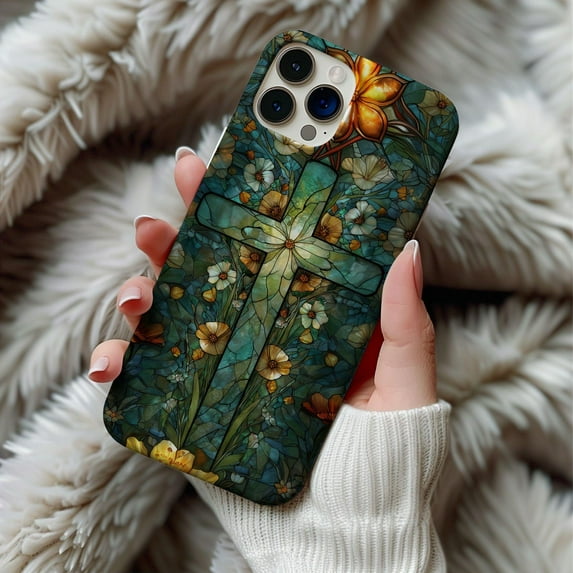 Christian Cross Stained Glass Wildflower Phone Case 17 16 15 14 13 12 11 Pro Max - Walmart.com