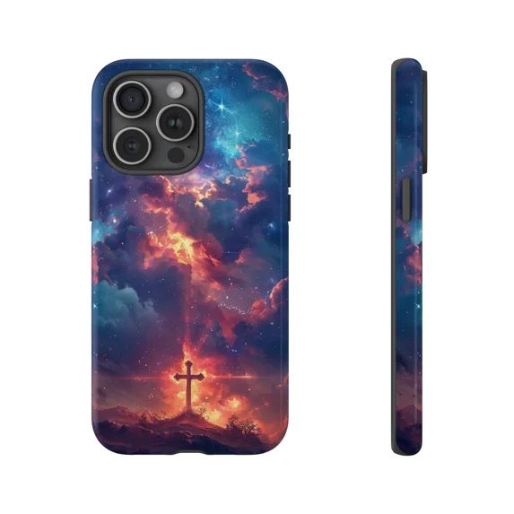 Christian Cross Sunset Clouds Scene Phone Case for iPhone 17 to 11 Pro ...