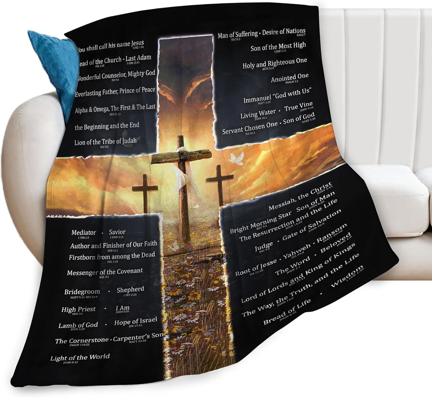 Christian Cross US American Flag Blanket Religious Decor Throw Blanket ...