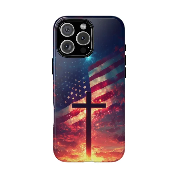 Christian Cross USA Flag Art Phone Case for iPhone Case 17 16 15 14 13 ...