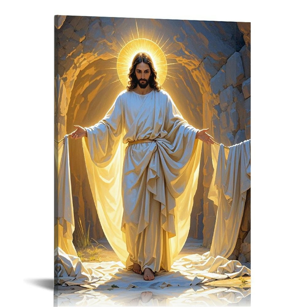Christian Cross Wall Art Jesus Leaves the Tomb Canvas Painting Resurrected Savior Leaves the ...