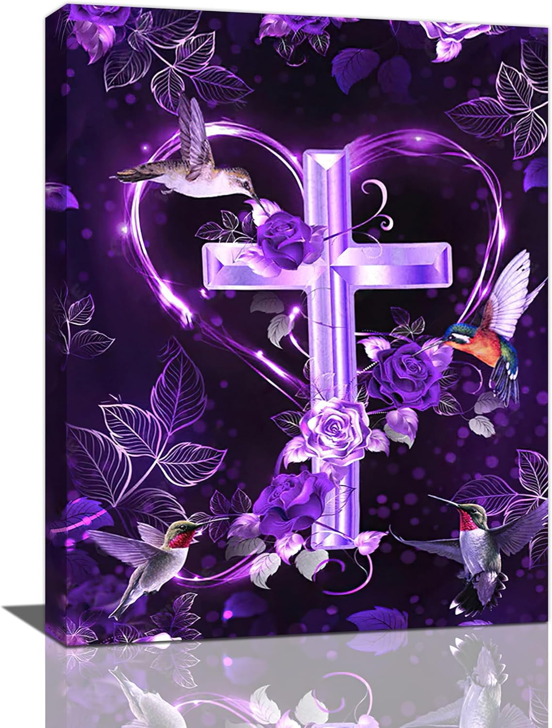 Christian Cross Wall Art Purple Flower Cross Hummingbird Pictures Wall ...