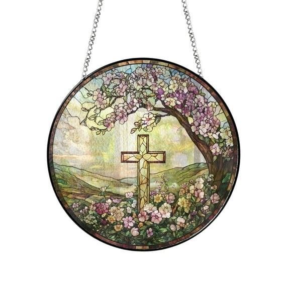 Christian Cross Wildflower Stained Glass Suncatcher, Spiritual Floral ...
