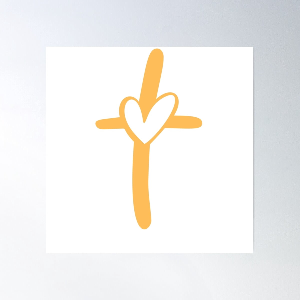 Christian Cross With Heart Poster Wall Art, Modern Wall Decor For ...