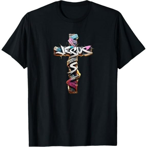 Christian Cross of Christ Graffiti Punk Art Style distressed T-Shirt ...