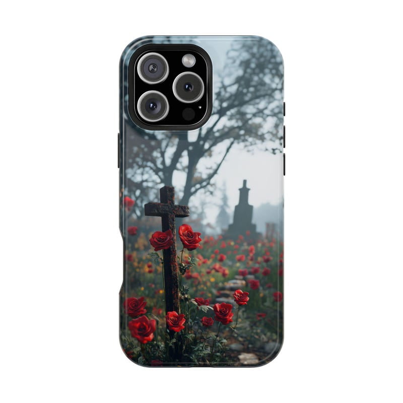Christian Cross with a Red Rose in a Graveyard Case for iPhone 11,12,13 ...