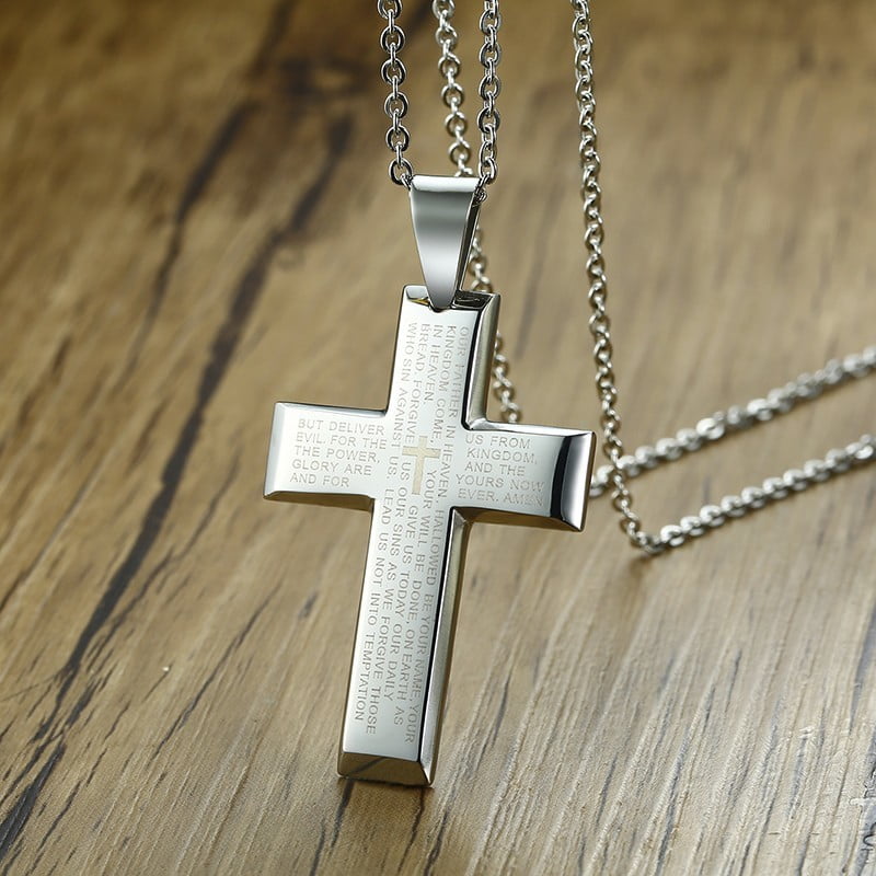 Christian Crucifix Crucifixion Pendant for Men 14K White Gold Simple ...
