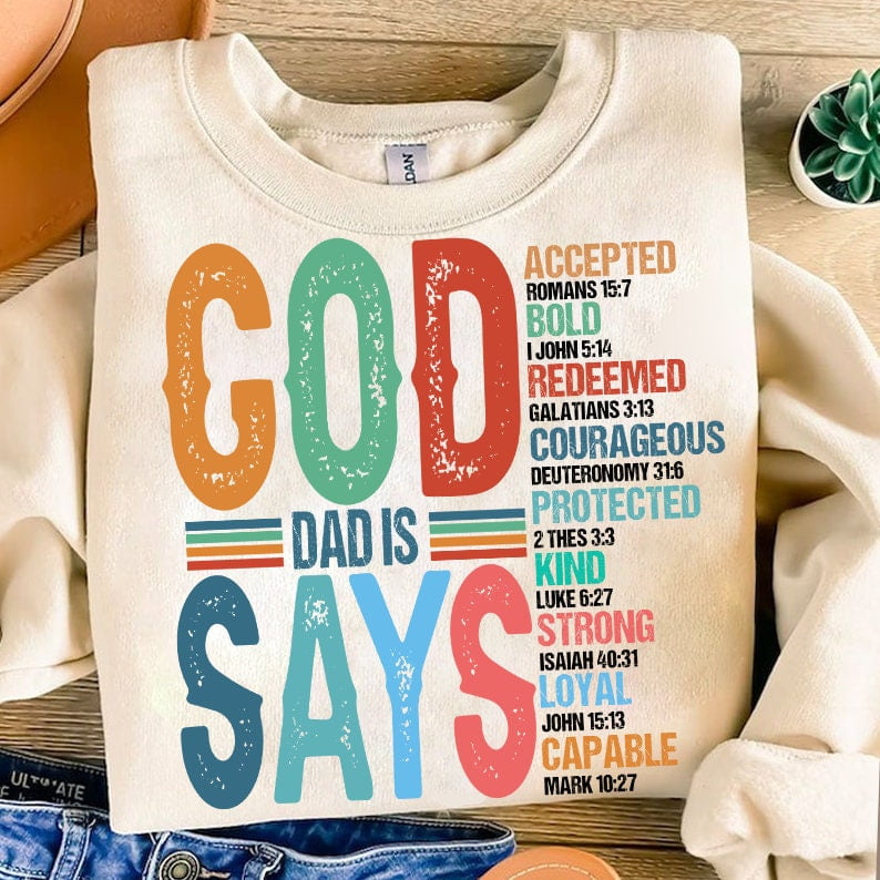 Christian Dad Sweater, God Says Dad Is Protected, Bible Verse Dad ...