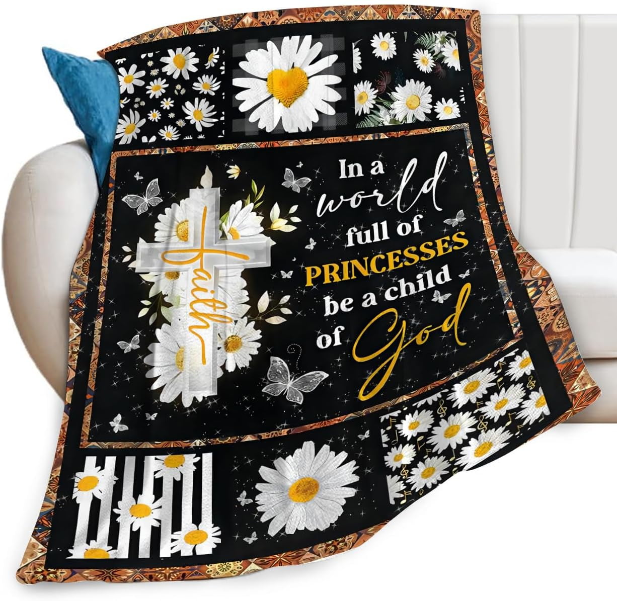 Christian Daisy Cross Print Blanket Bible Verse Religious Faith Flower ...