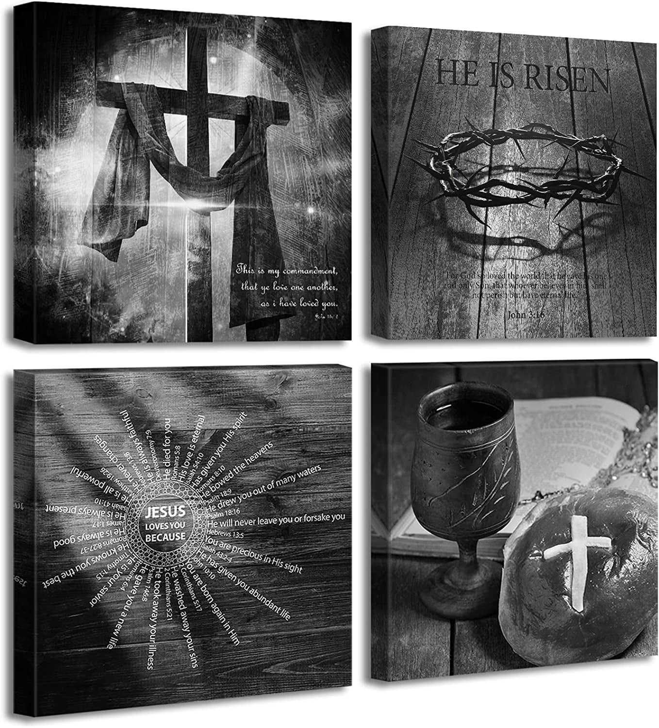 Christian Decor - Black Art Wall Decor Bible Verses Jesus Faith Canvas ...