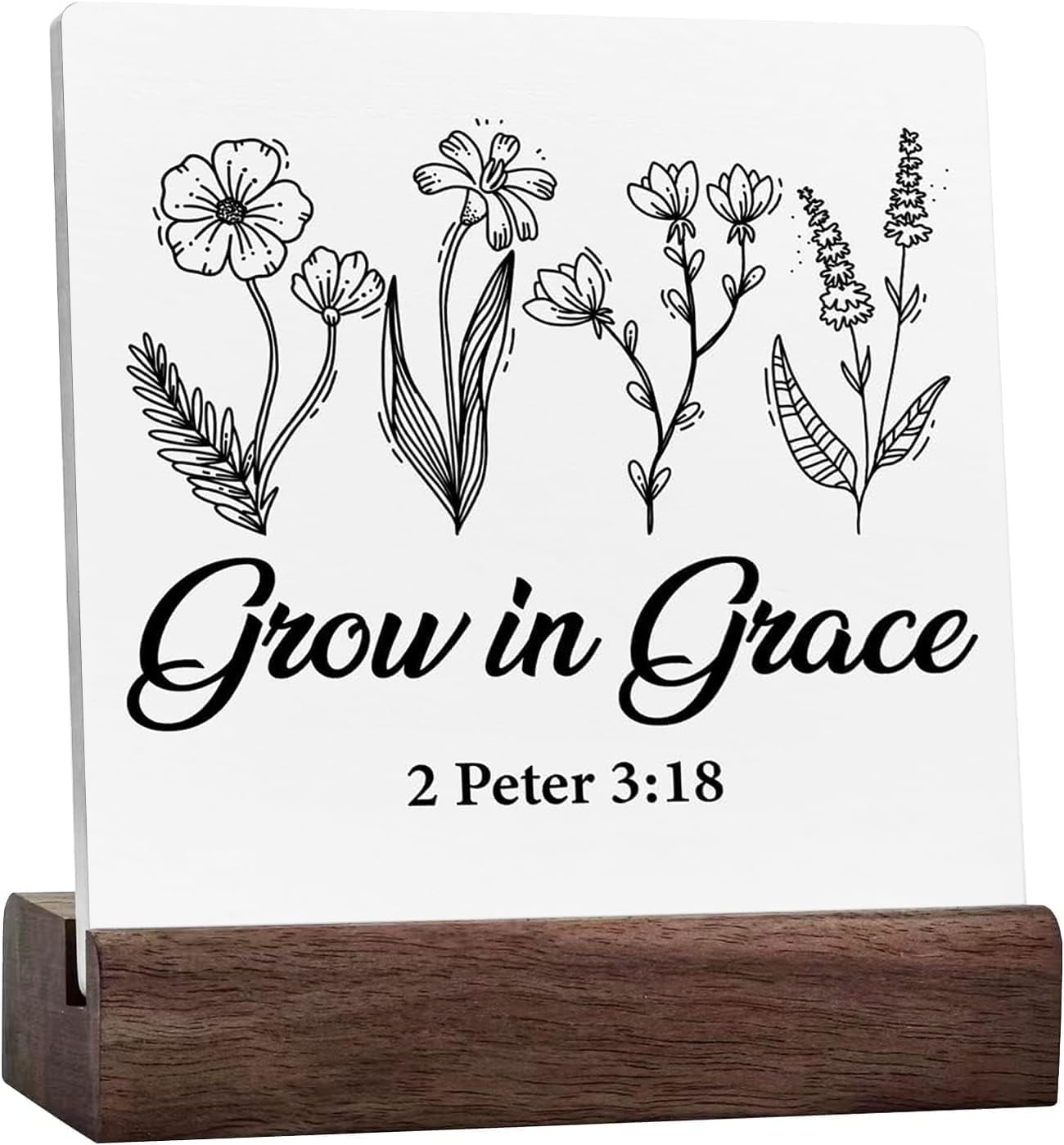 Christian Decor Farmhouse Grow In Grace Bible Verse Ceramic Table Sign ...
