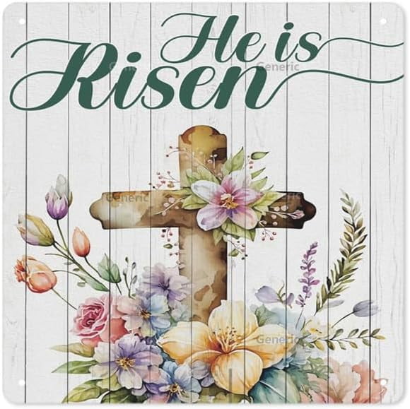 Christian Decor Religious Easter Wall Decor Vintage Floral He Has Risen Decorations Wall Hanging ...