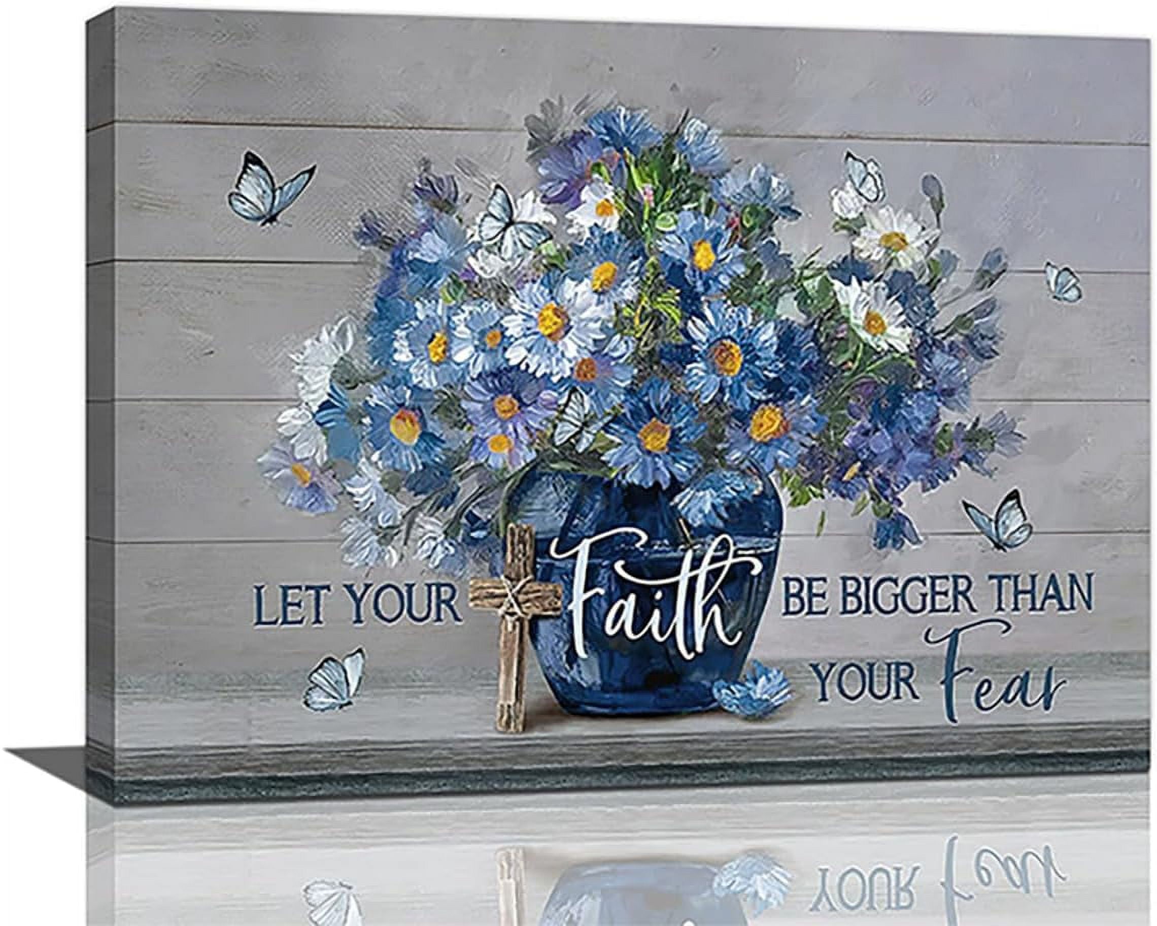 Christian Decor Wall Art Religious Daisy Wall Art Blue Daisy Butterfly ...