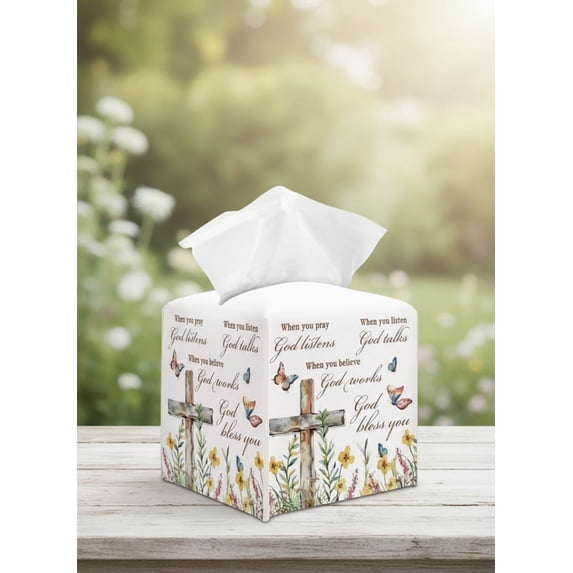 Christian Decorative Tissue Box Cover Square, Floral Napkin Tissue Box ...