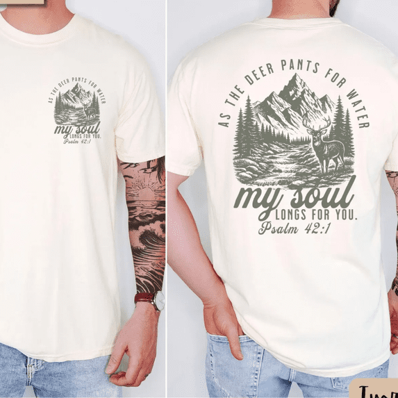 Christian Deer Hunting T Shirt Psalm 42:1 Faith Based Graphic Tee for ...