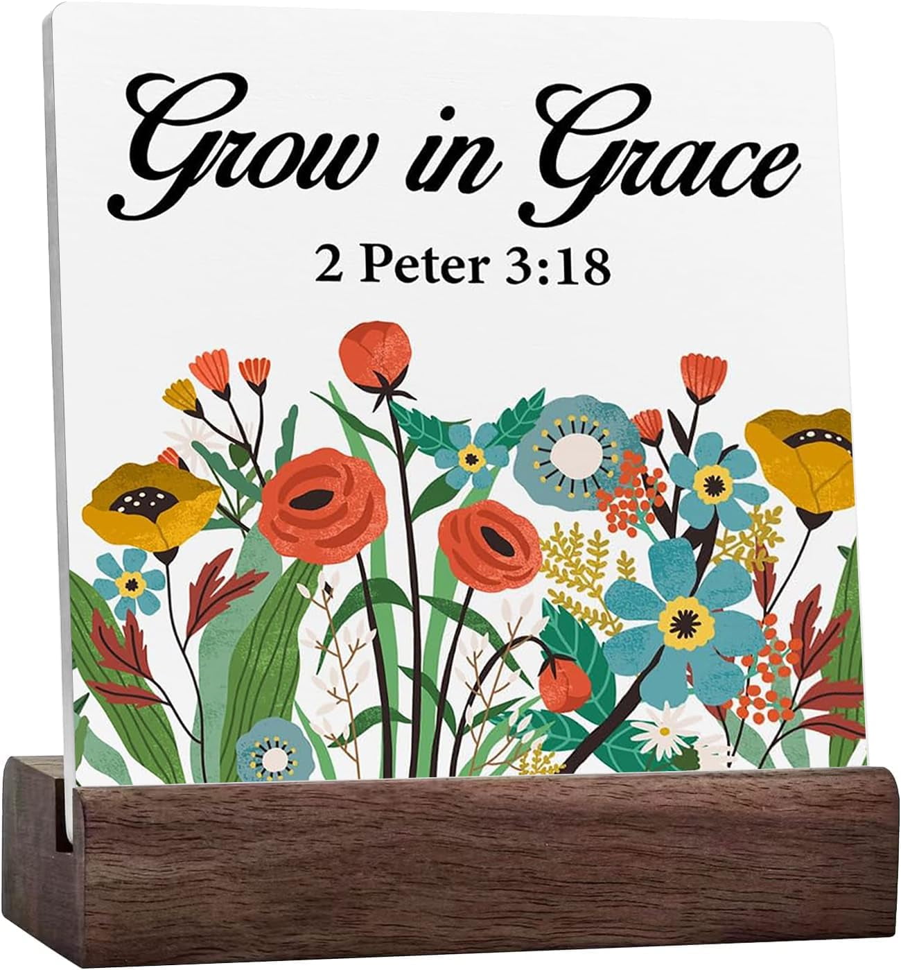 Christian Desk Decor Farmhouse Grow In Grace Scriptures Floral Ceramic ...