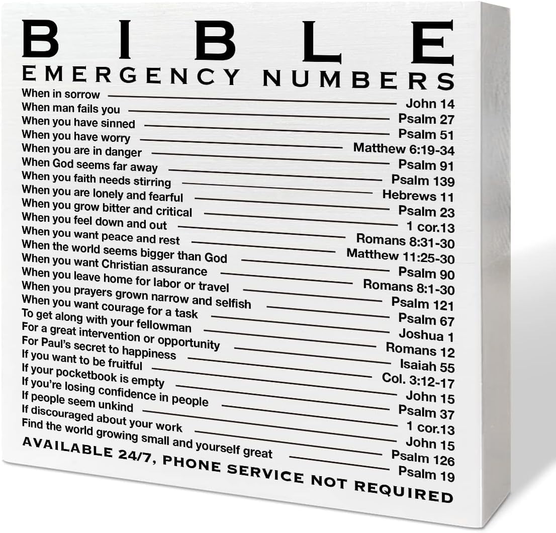 Christian Desk Wooden Box Sign Decor, Bible Emergency Numbers, Home ...