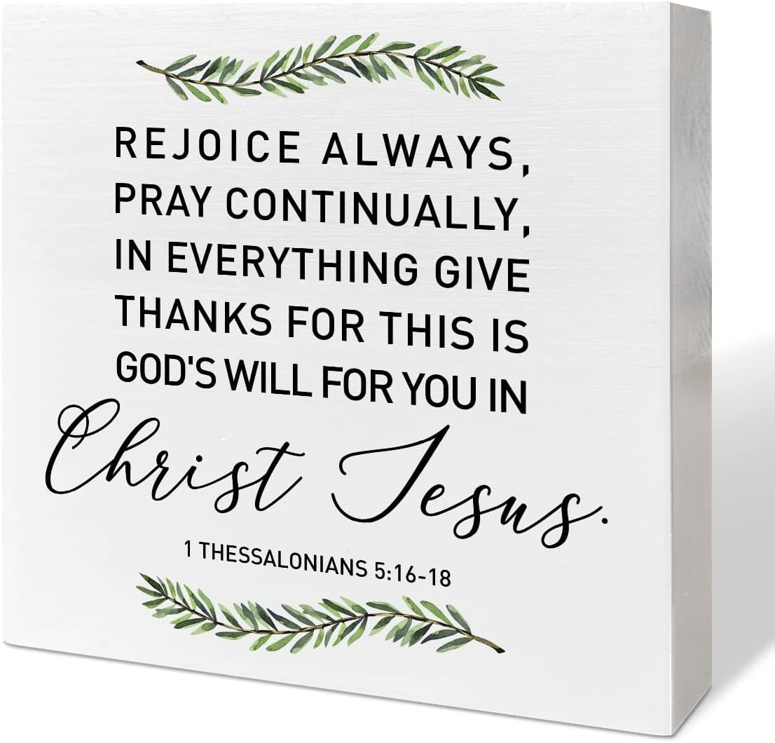 Christian Desk Wooden Box Sign Decor, Rejoice Always Pray Continually ...