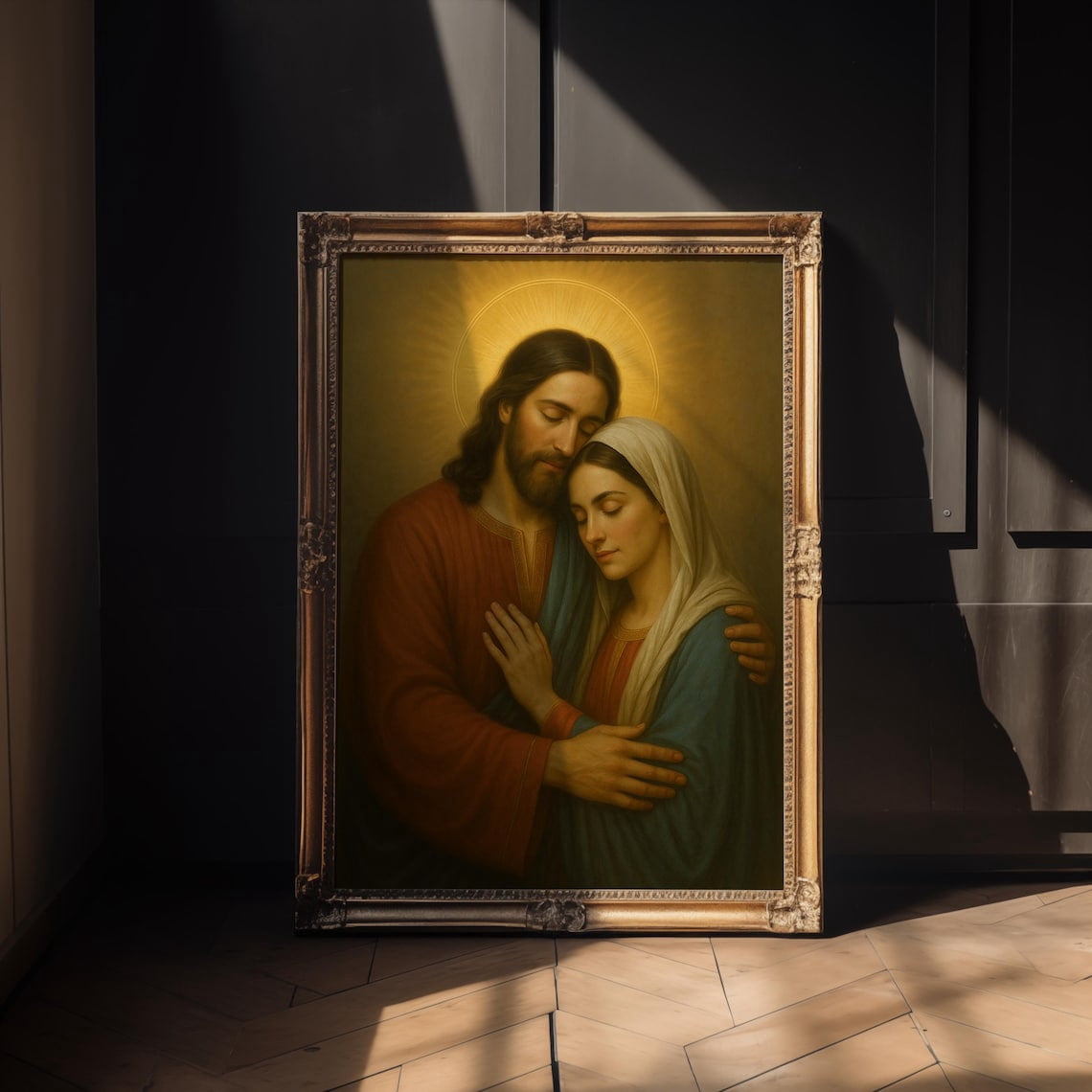 Christian Devotional Jesus Christ Embracing Virgin Mary Wall Art ...