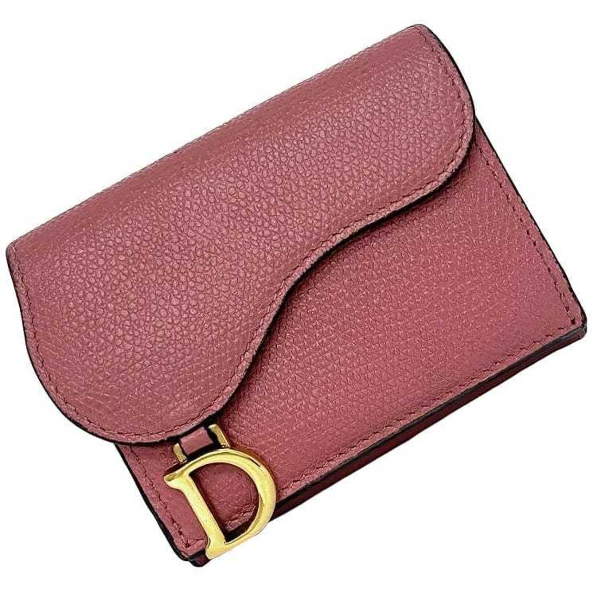 Pre-Owned Christian Dior Tri-fold Wallet Pink Gold Saddle 43 MA 0220 ...