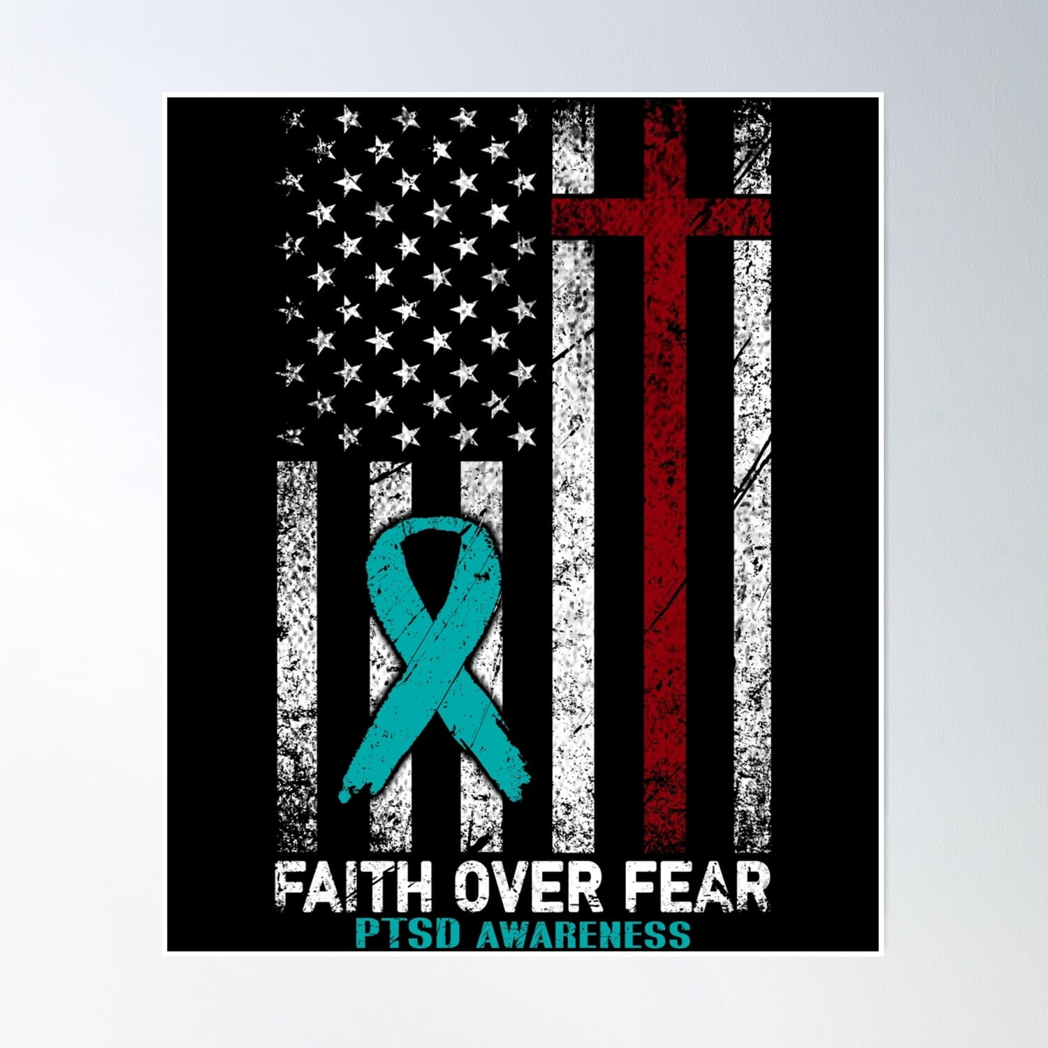 Christian Distressed Usa Flag Cross Faith Over Fears Ptsd Awareness ...