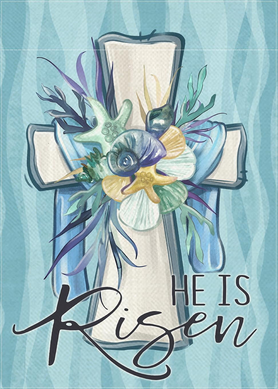 Christian Easter Blue Garden Flag - Religious Cross He Is Risen Coastal ...