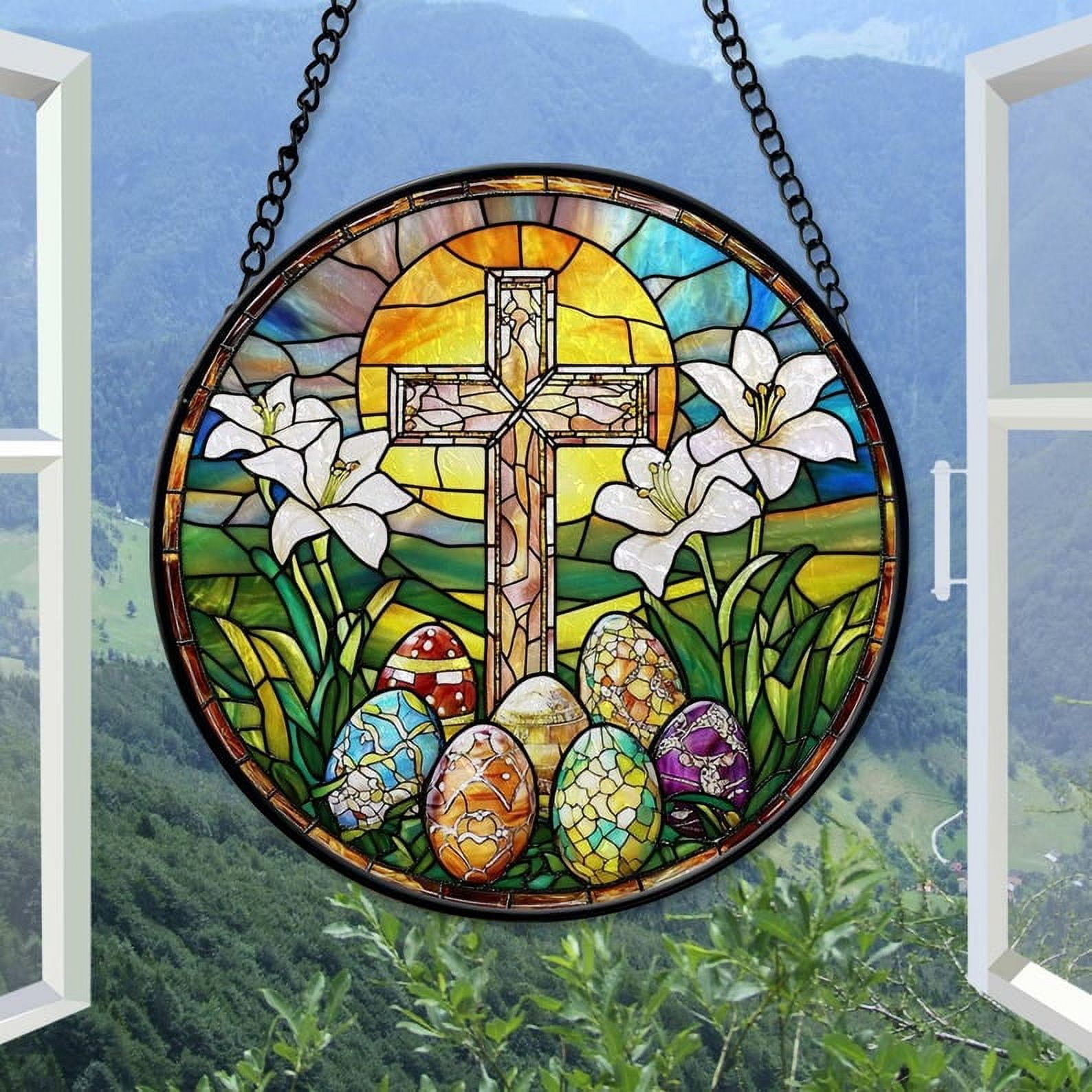 Christian Easter Cross And Eggs Faux Stained Glass, Cross And Eggs ...