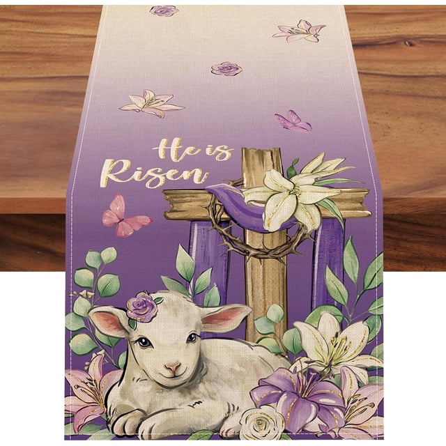 Christian Easter Cross Lamb Purple Placemats Set of 4, Religious He is ...