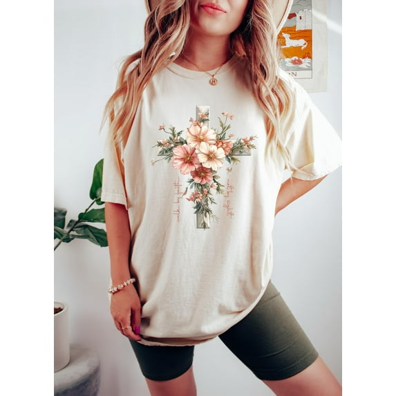 Christian Easter Cross Shirt, Easter Floral Cross T-Shirt, Religious ...