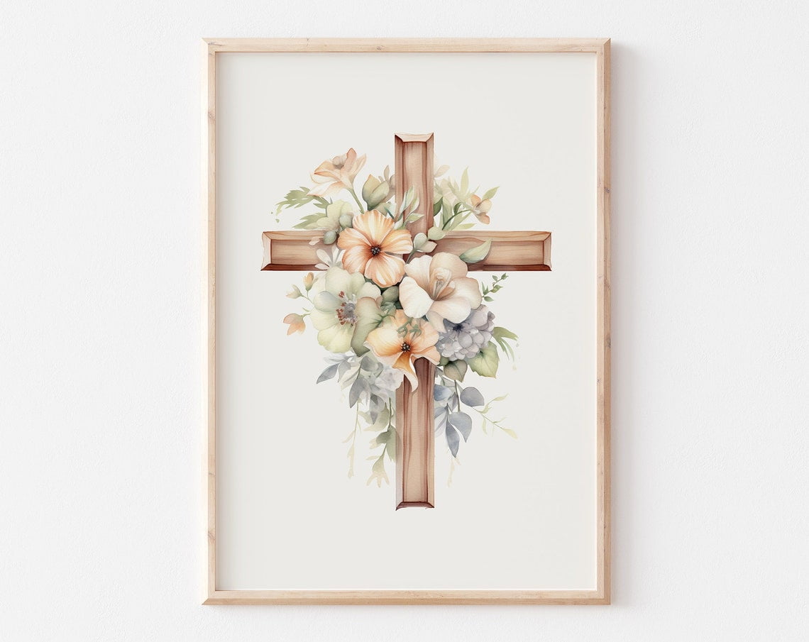 Christian Easter Decor, He Is Risen Easter Print, Christian Cross Art ...