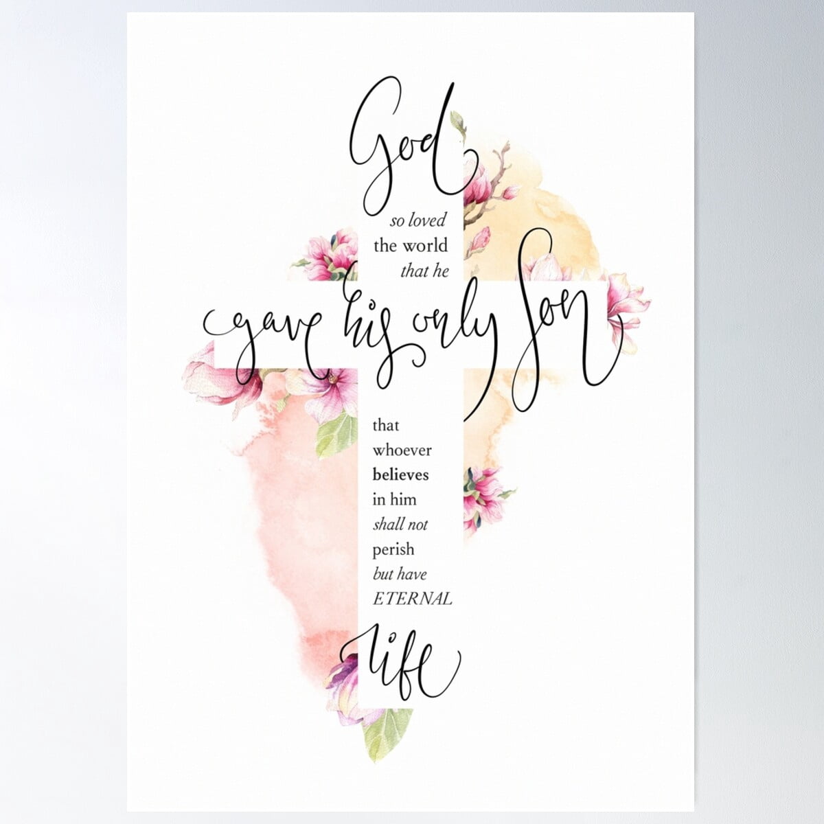 Christian Easter Greetings Card - Bible Verse John 3V16 - Flowers Cross ...