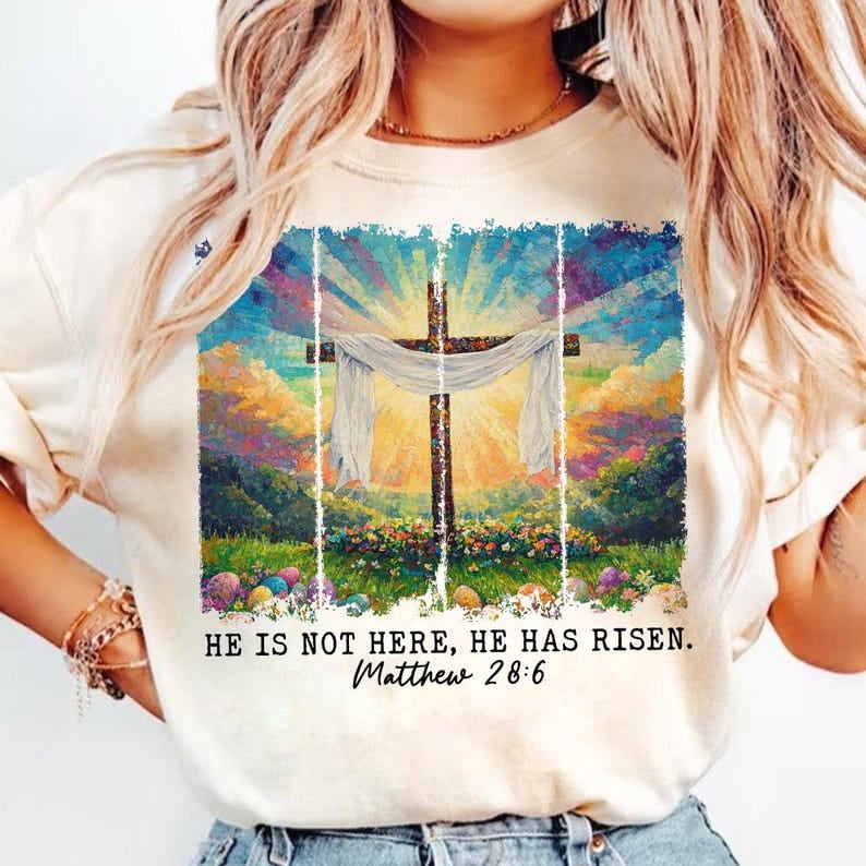 Christian Easter T-Shirt, Spring Cross Brushstroke Tee, Aesthetic Boho ...