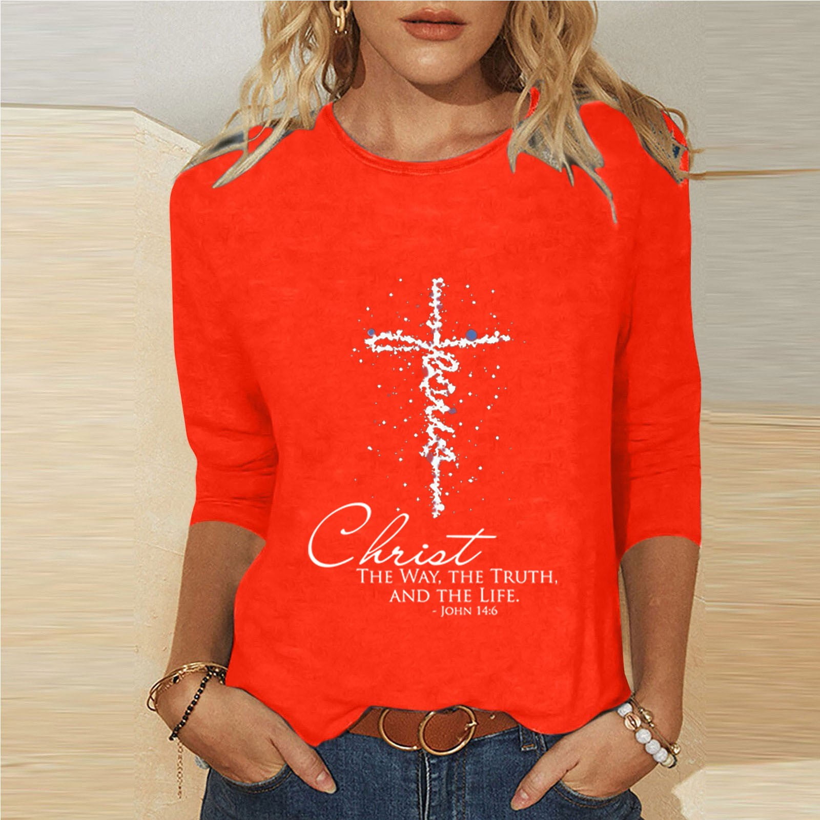 Christian Easter T Shirts For Women Casual 3/4 Sleeve Round Neck Tops ...