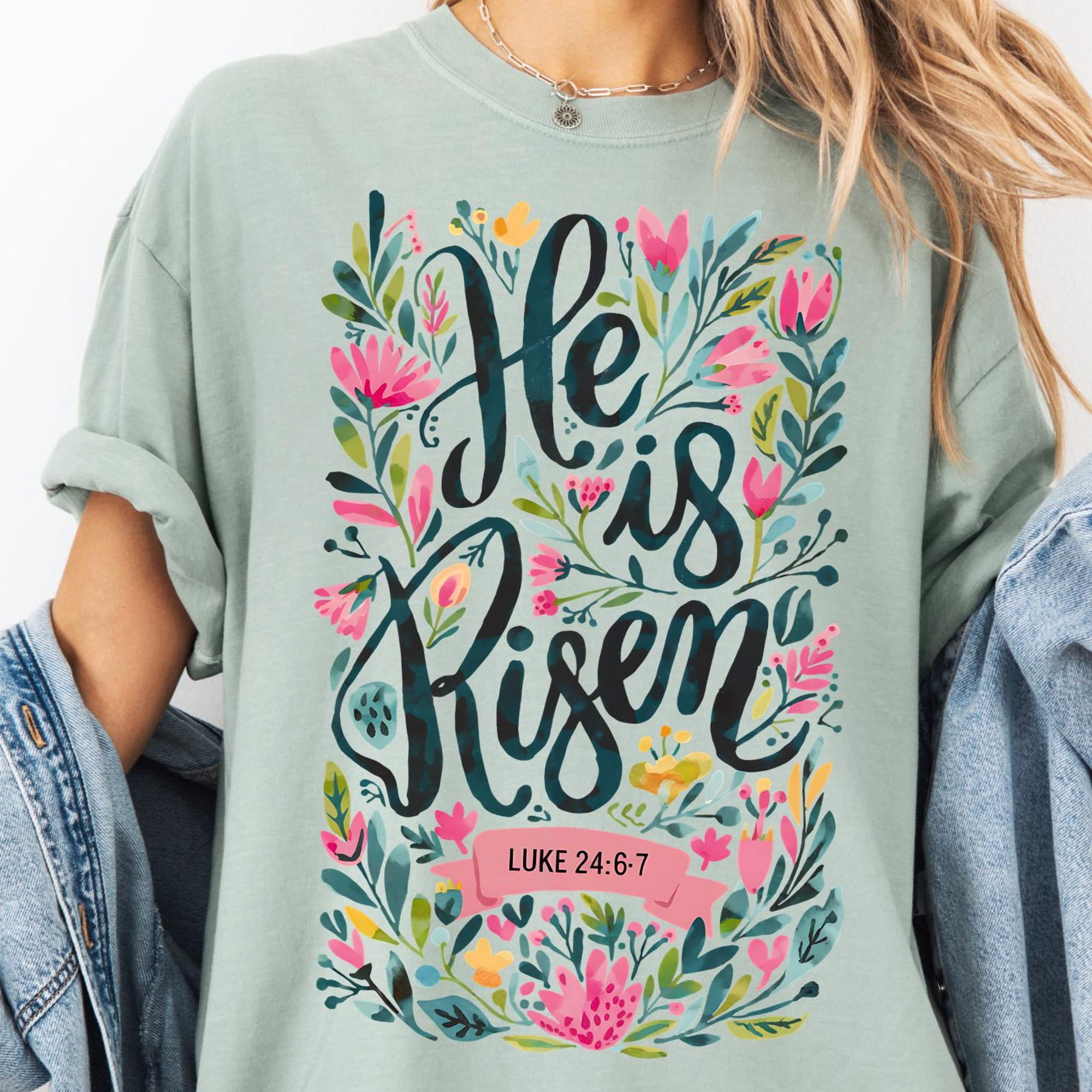 Christian Easter TShirt He Is Risen Floral Christian Shirt Easter Faith ...