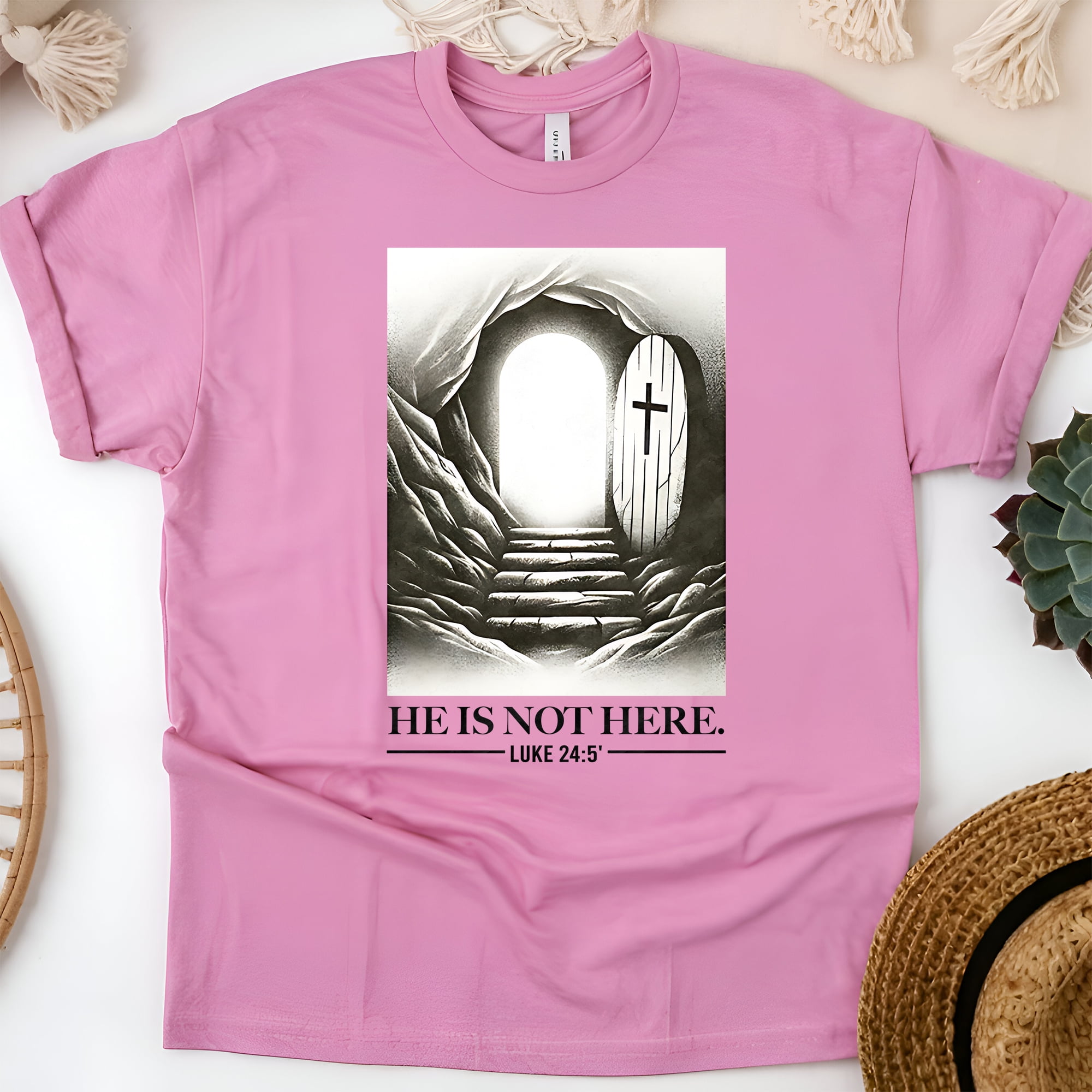 Christian Empty Tomb Graphic T-Shirt He Is Not Here Luke 24:5, Azalea ...