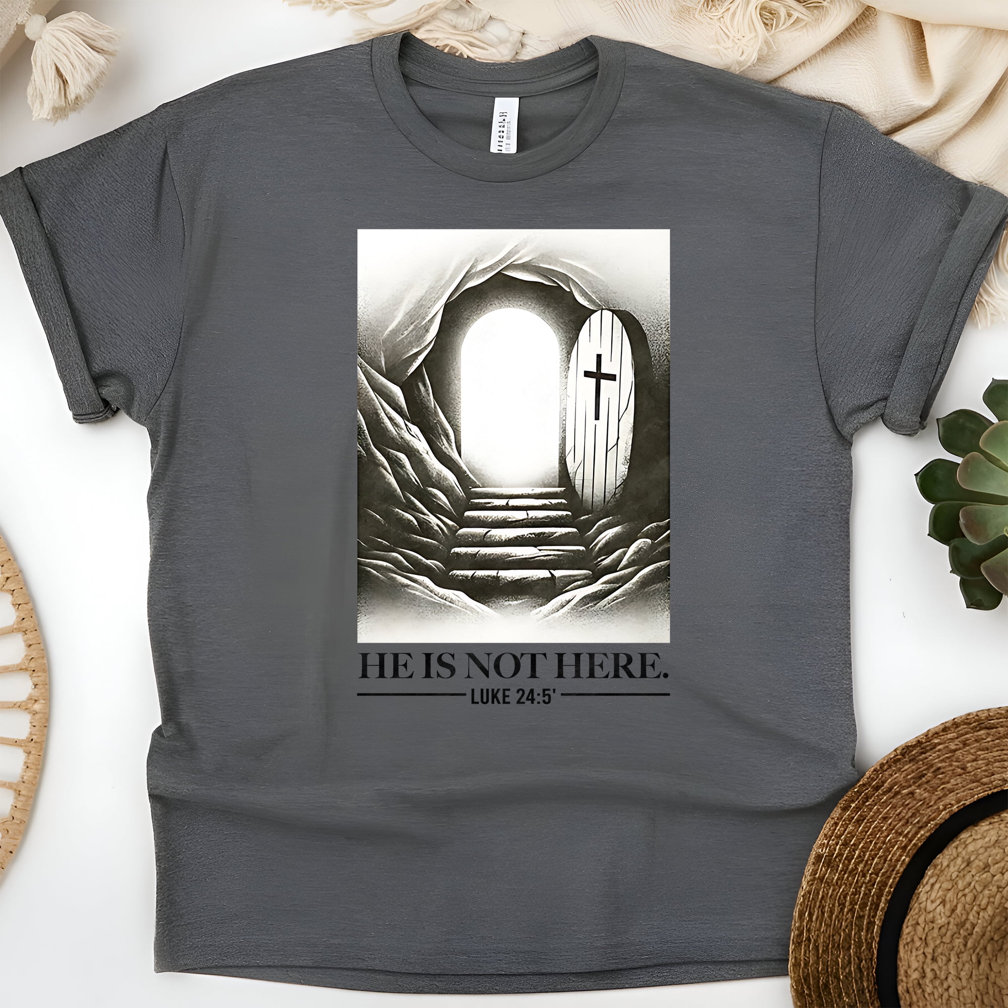 Christian Empty Tomb Graphic T-Shirt He Is Not Here Luke 24:5, Dark ...