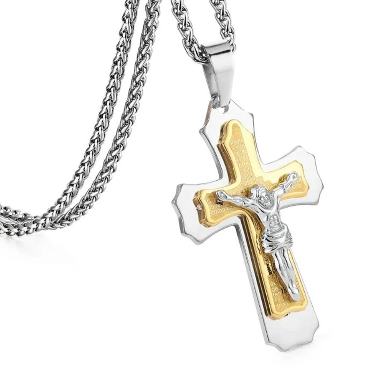 Christian Engraved Bible Crucifix Jesus Cross Necklace 14K Yellow Gold ...