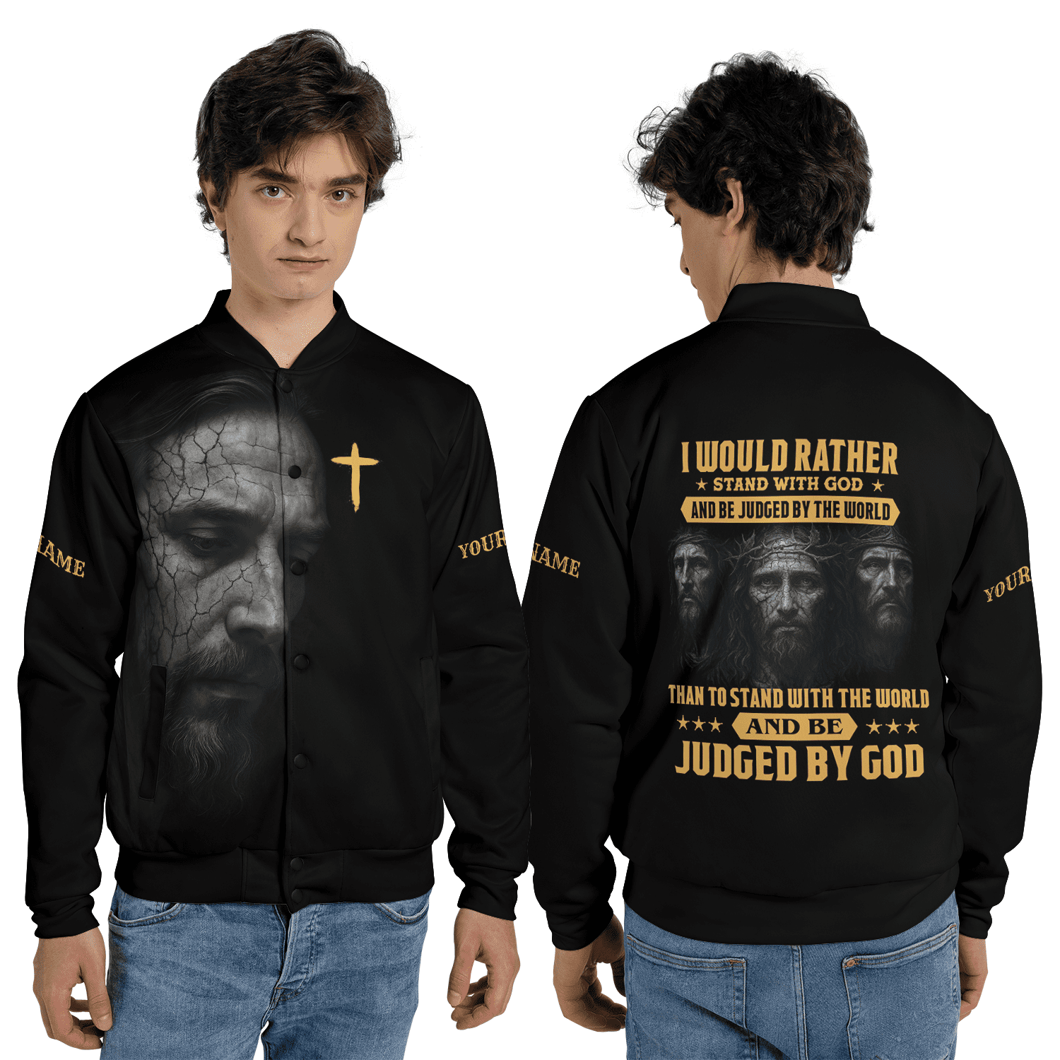 Christian Faith Baseball Jacket – “I Would Rather Stand With God ...