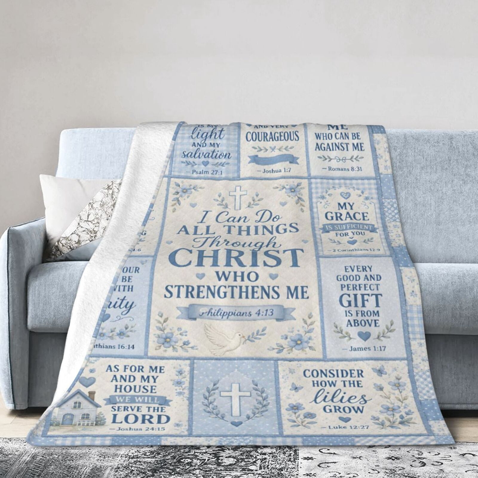 Christian Faith Blue Patchwork Blanket Gift Throw Blanket Inspirational ...