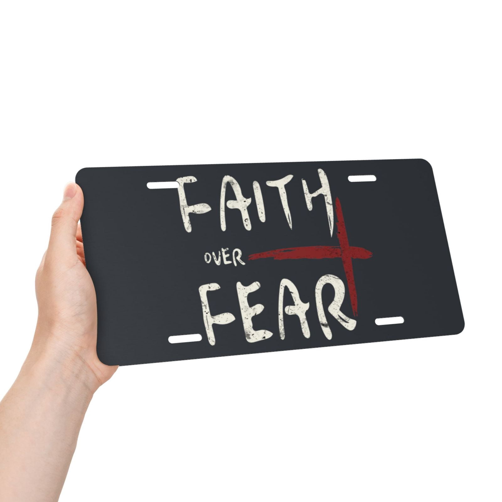 Christian Faith Over Fear Knit 1 Car Aluminum Front License Plate ...