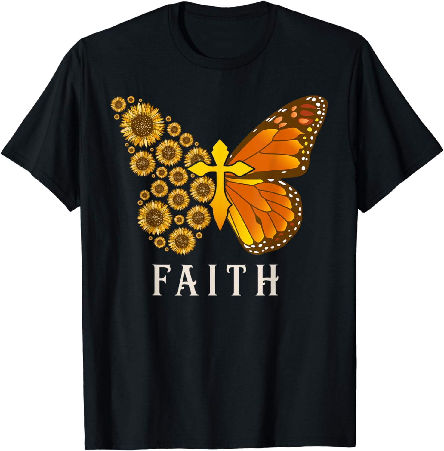 Christian Faith Monarch Butterfly Lover Sunflower Floral T-Shirt ...