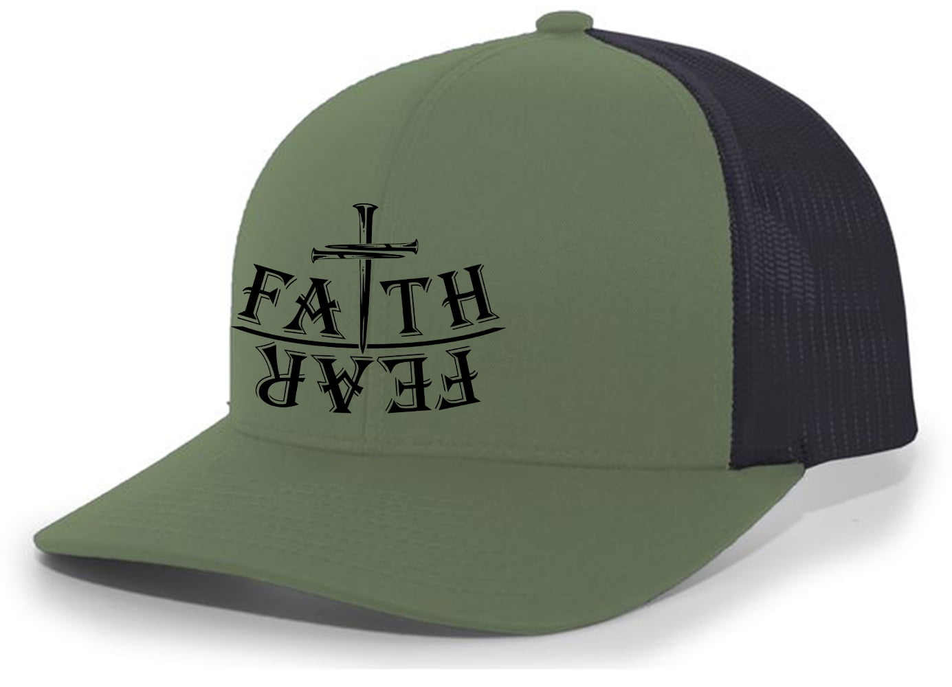 Christian Faith Over Fear Nail Cross Jesus Mens Mesh Back Trucker Hat ...