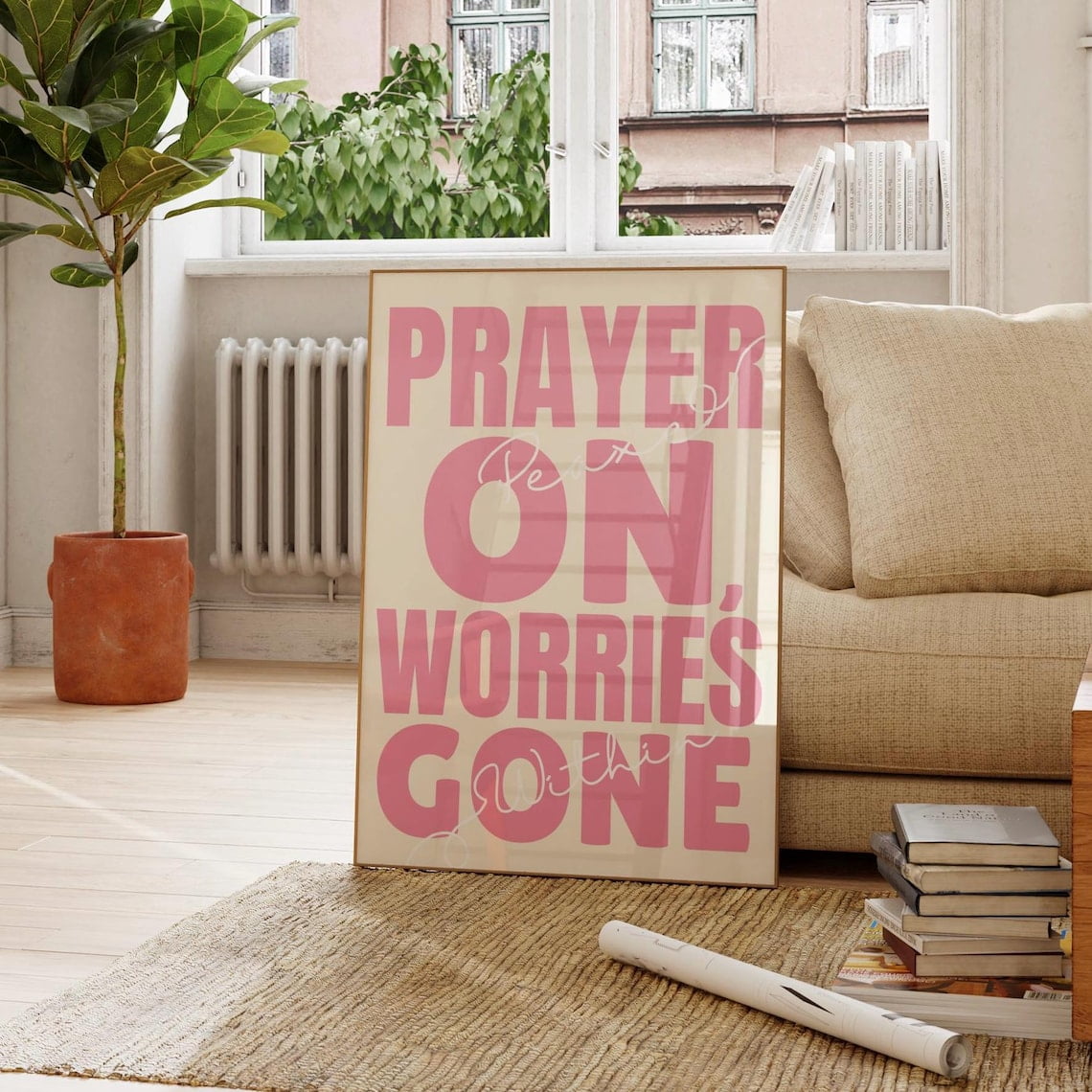 Christian Faith Poster Modern Pink Scripture Wall Art for Inspirational ...