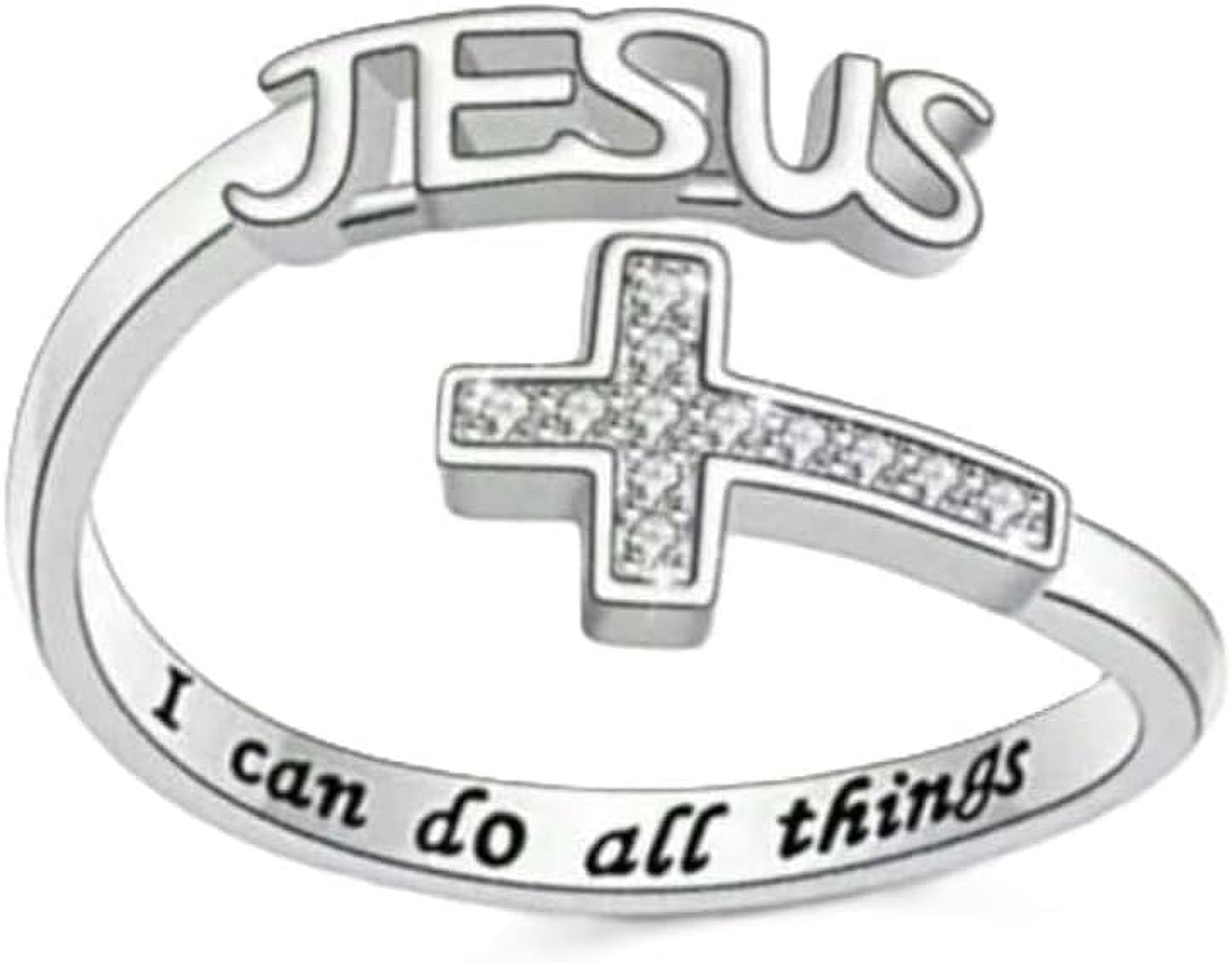 Christian Faith Ring with Cross, Silver Adjustable Band, 'I Can Do All ...