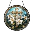 Christian Faith Suncatcher, Lily and Cross Stained Glass Window Hanging ...
