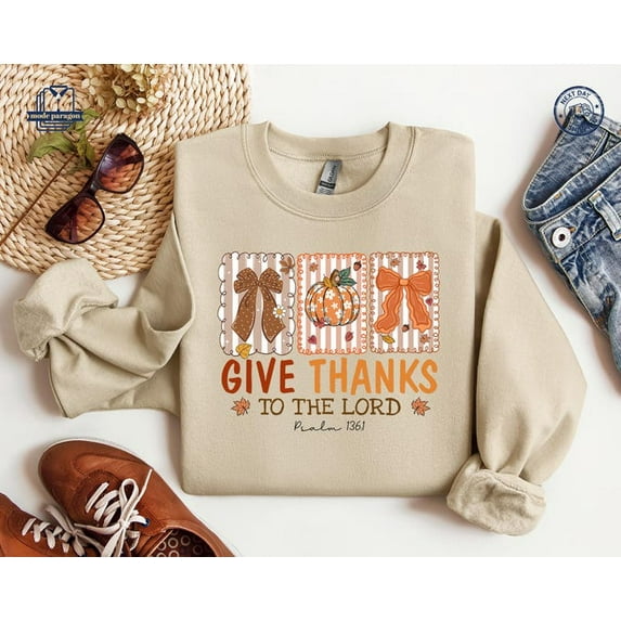 Christian Fall Coquette Bow Sweatshirt,Give Thanks To The Lord Tshirt ...