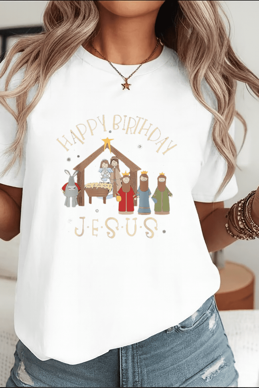 Christian Family Nativity Happy Birthday Jesus Holiday Unisex T-Shirt ...